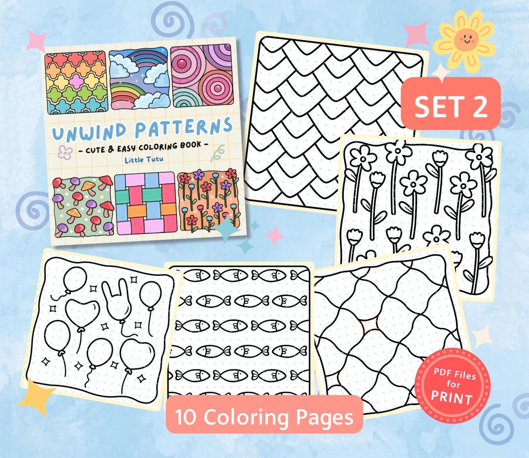Cute Pattern Coloring Book for Adults & Kids - Set 2 (PDF Download ...