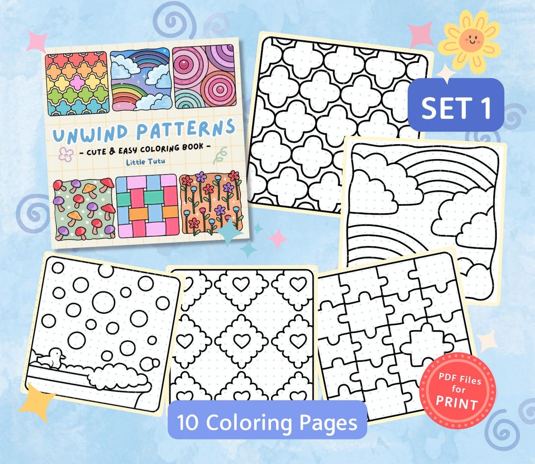 Cute Pattern Coloring Book for Adults & Kids - Set 1 (PDF Download) - Etsy