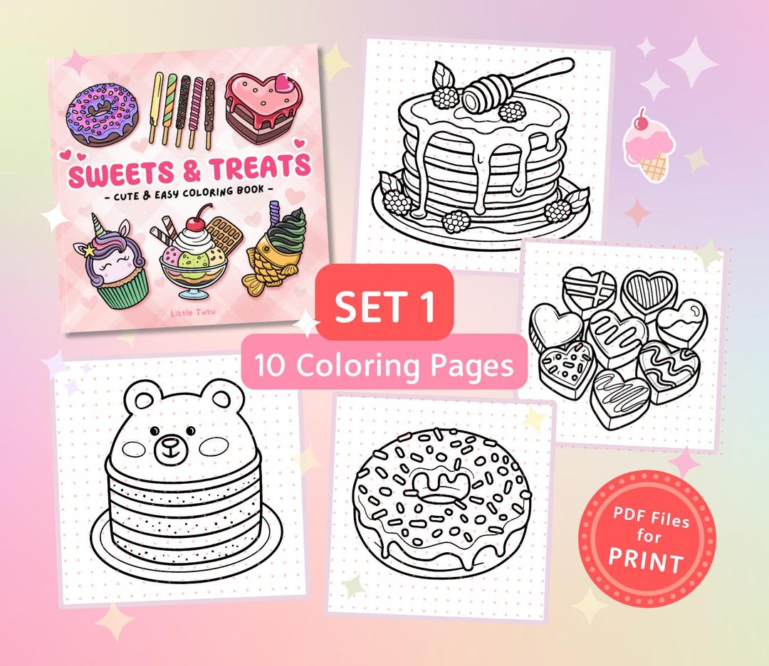 Sweet Treats Coloring Book: Cute Desserts, Set 1 (PDF Download) - Etsy