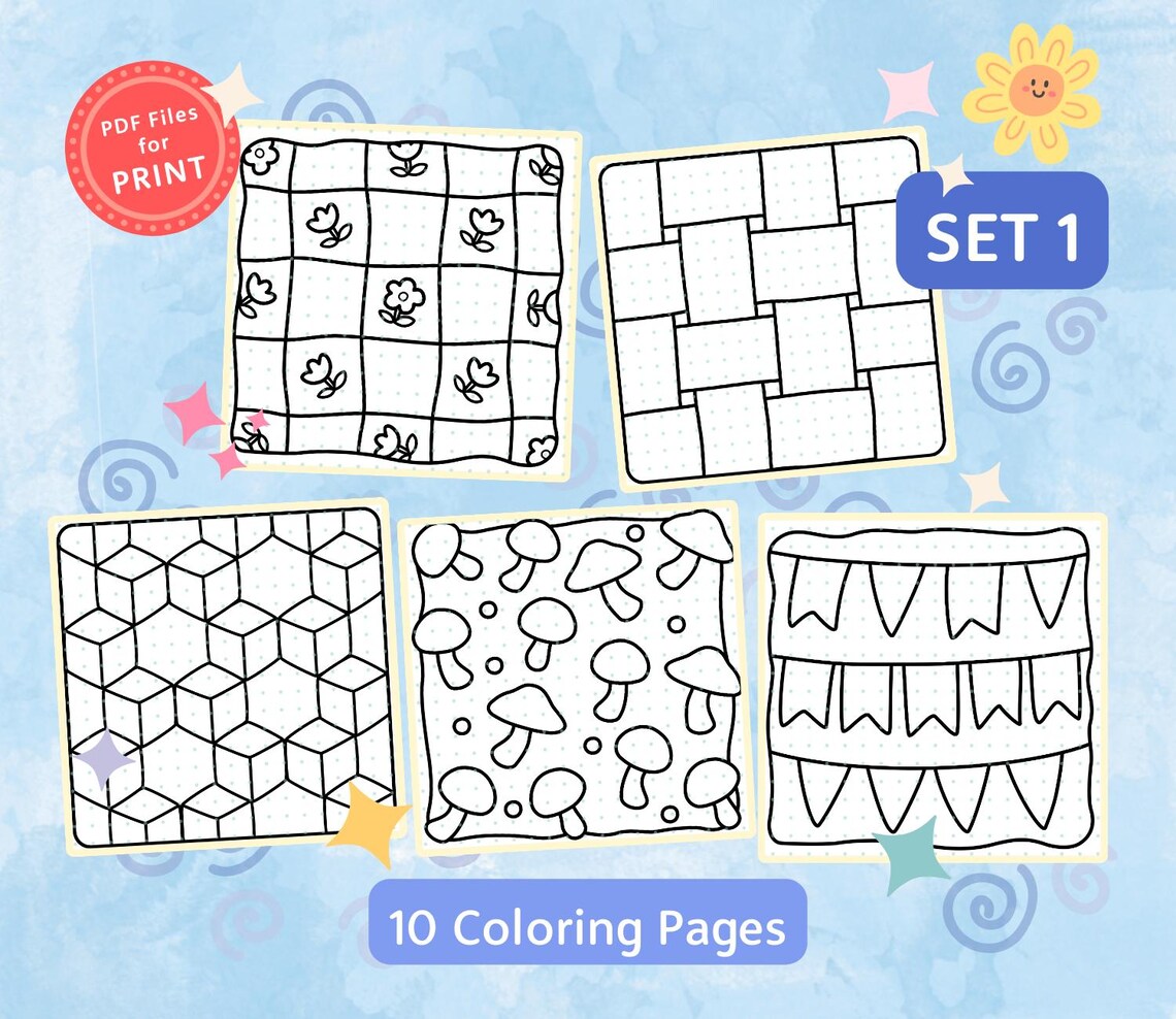 Cute Pattern Coloring Book for Adults & Kids - Set 1 (PDF Download) - Etsy