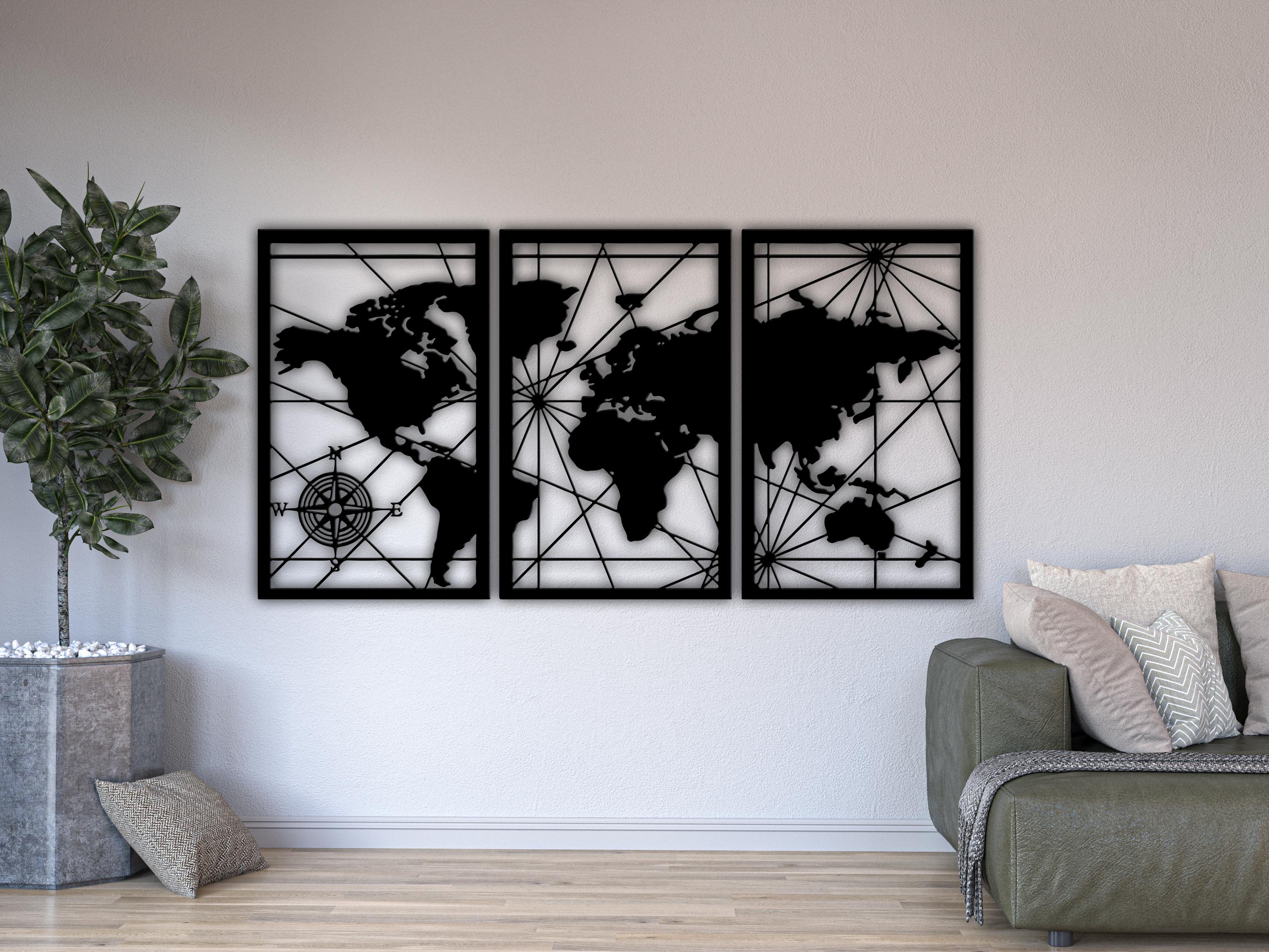 World Map Svg, World Map Laser Cut, World Map Dxf, World Map Metal Wall ...