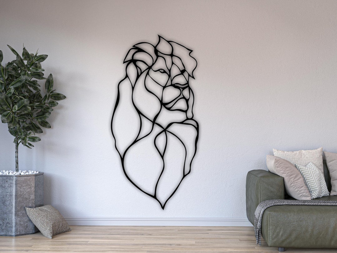 Arte lineal de león svg, Arte de pared de metal de león, Arte lineal de ...