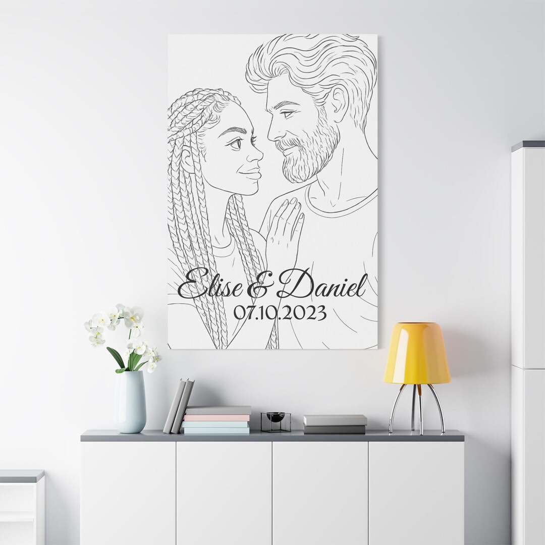 Personalized Line Art Couple, Pets, Family Canvas Matte Stretched 1.25 ...