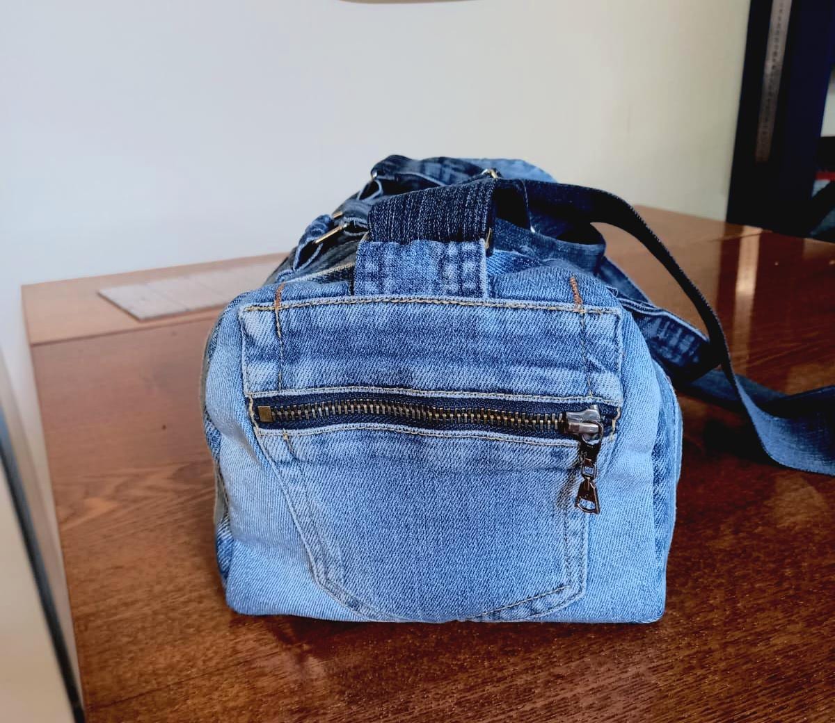 Handmade Upcycled Patchwork Denim Barrel Bag With Adjustable Strap - Etsy