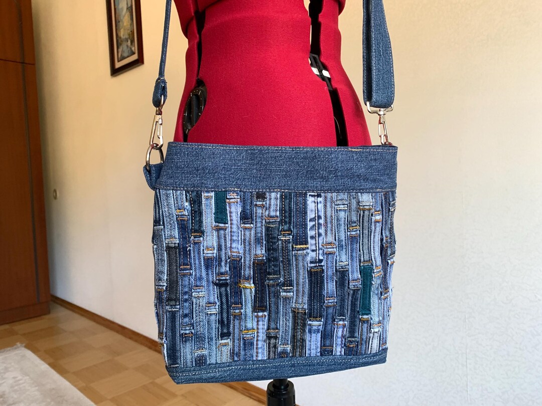 Handmade Denim Crossbody Bag, Upcycled Purse With Adjustable Strap ...