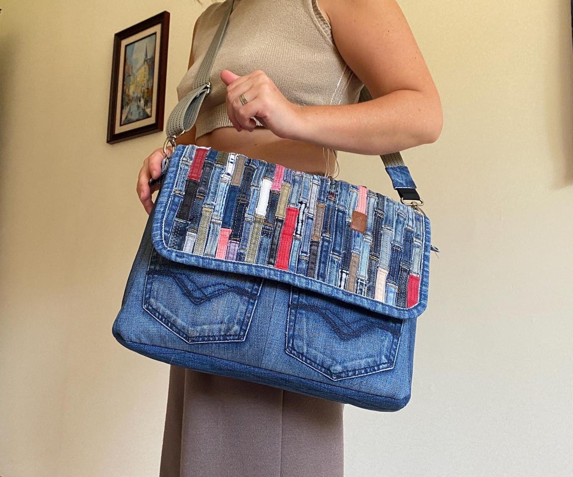 Shoulder Bag With Joint Jeans Cuts Patchwork Flap - Etsy