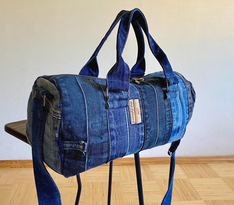 Handmade Upcycled Patchwork Denim Barrel Bag With Adjustable Strap - Etsy