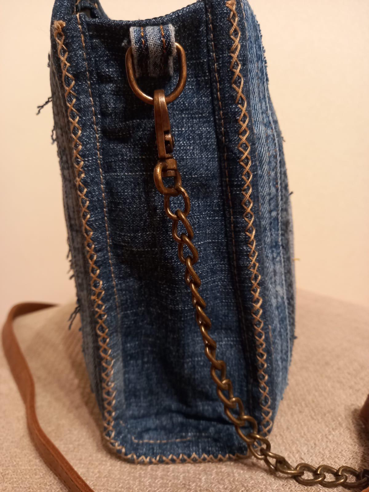 Vintage Chain Strap Handbag Made With Joint Jeans Cuts - Etsy