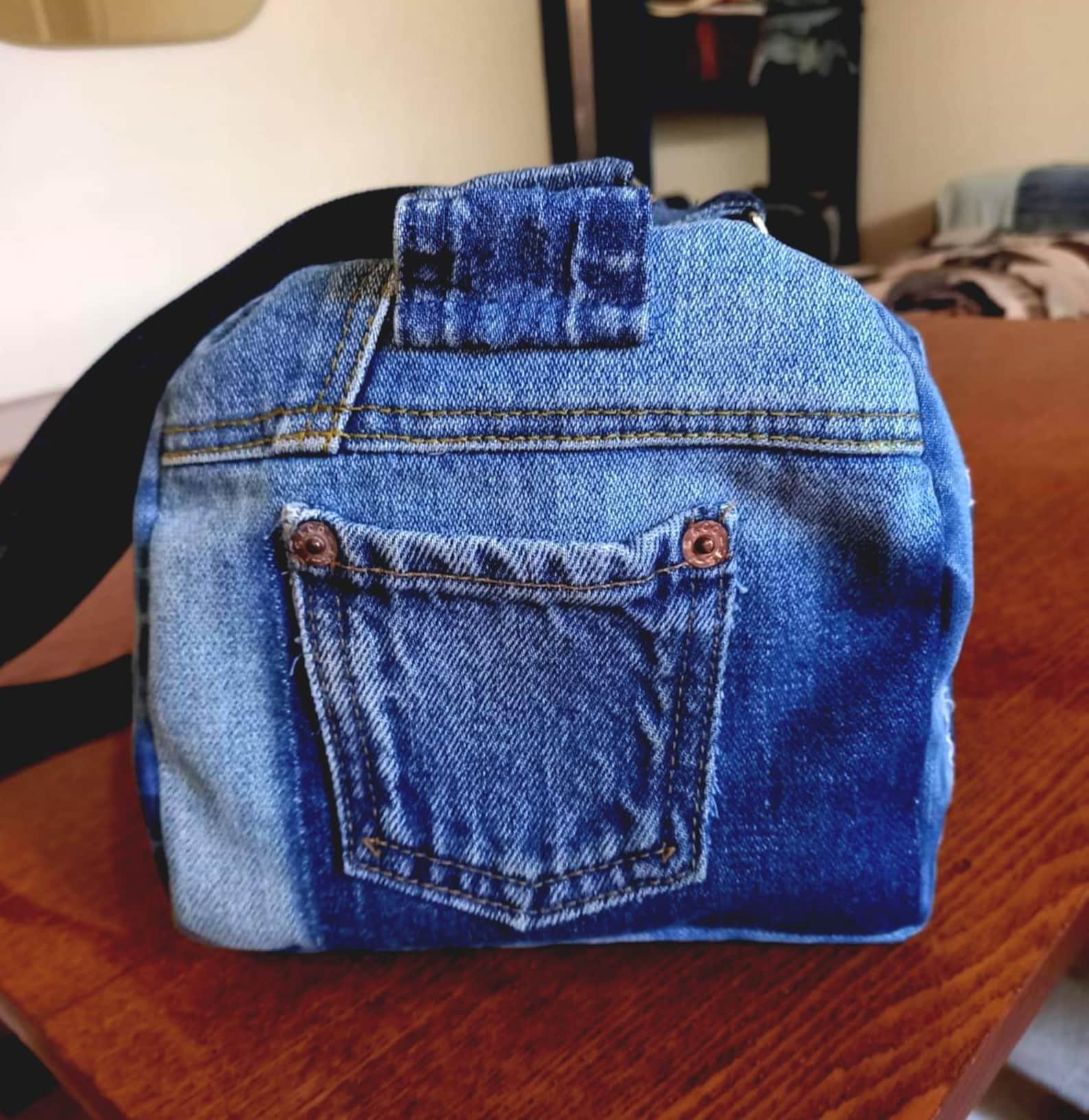 Handmade Upcycled Patchwork Denim Barrel Bag With Adjustable Strap - Etsy