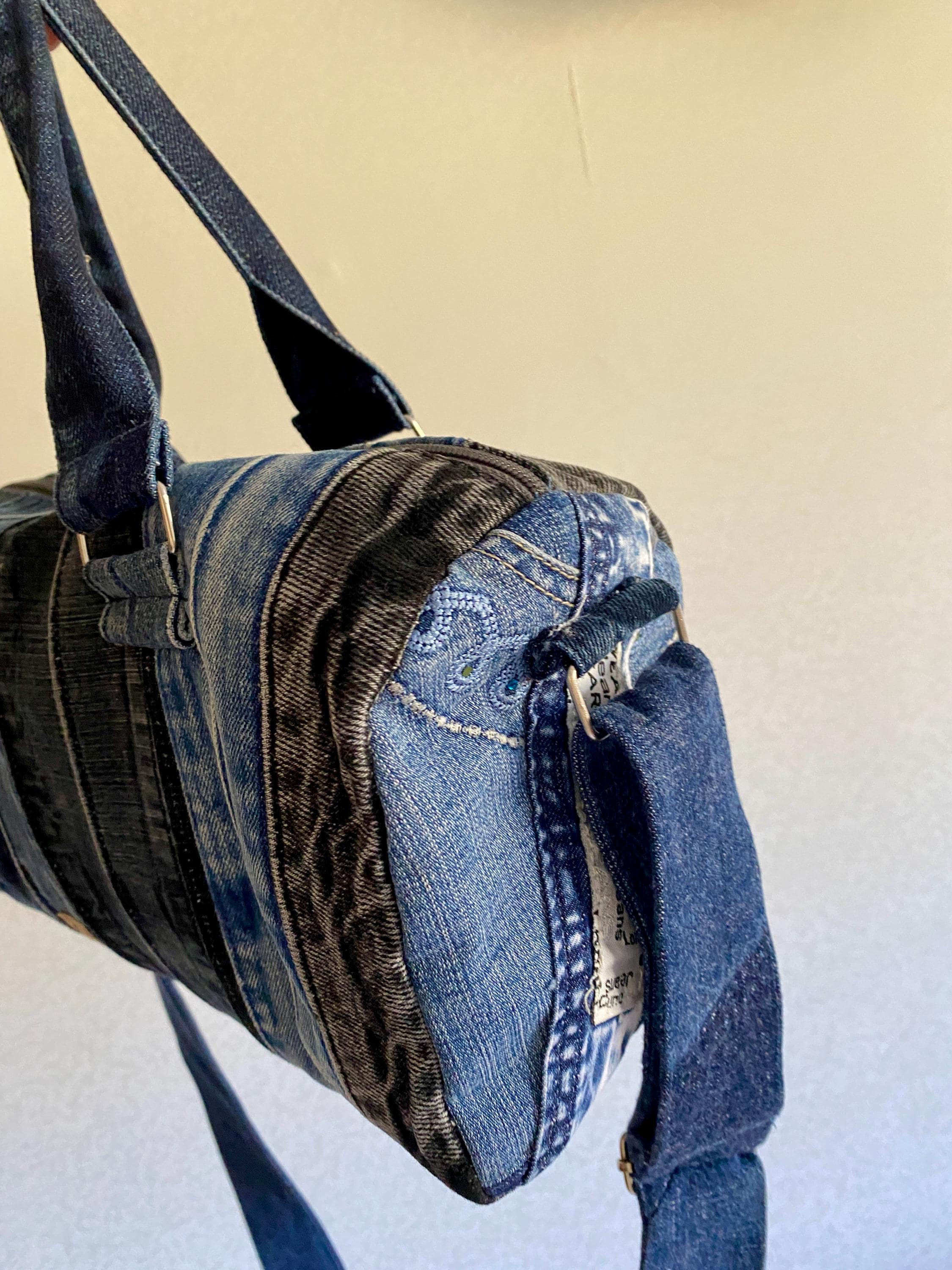 Handmade Upcycled Patchwork Denim Barrel Bag With Adjustable Strap - Etsy