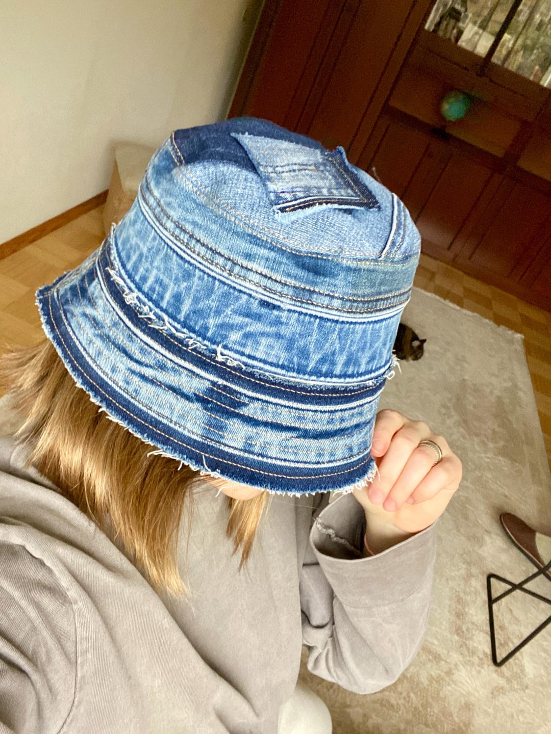 Upcycled Denim Bucket Hat: Handmade Patchwork Jean Belt Design - Etsy
