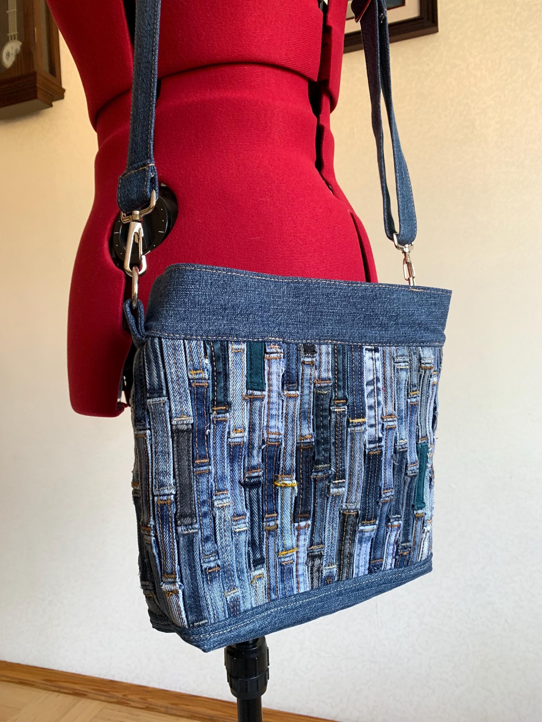 Handmade Denim Patchwork Crossbody Bag: Upcycled Jeans Shoulder Purse ...