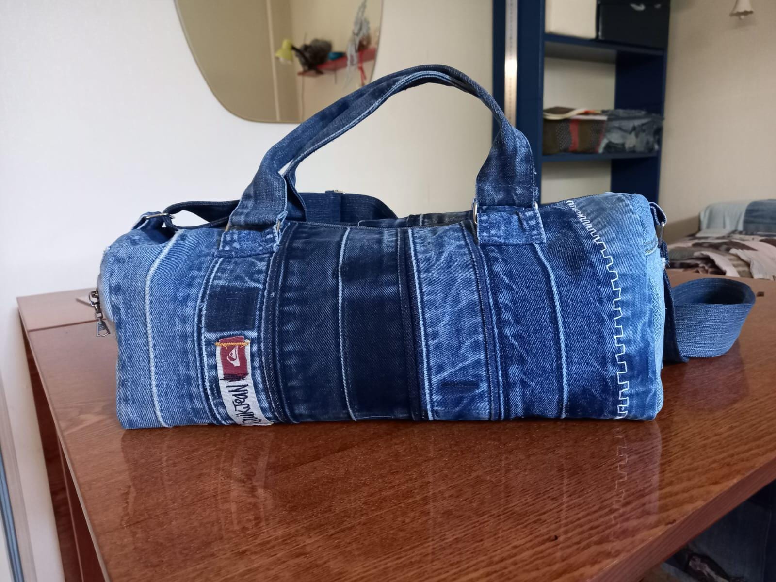 Handmade Upcycled Patchwork Denim Barrel Bag With Adjustable Strap - Etsy