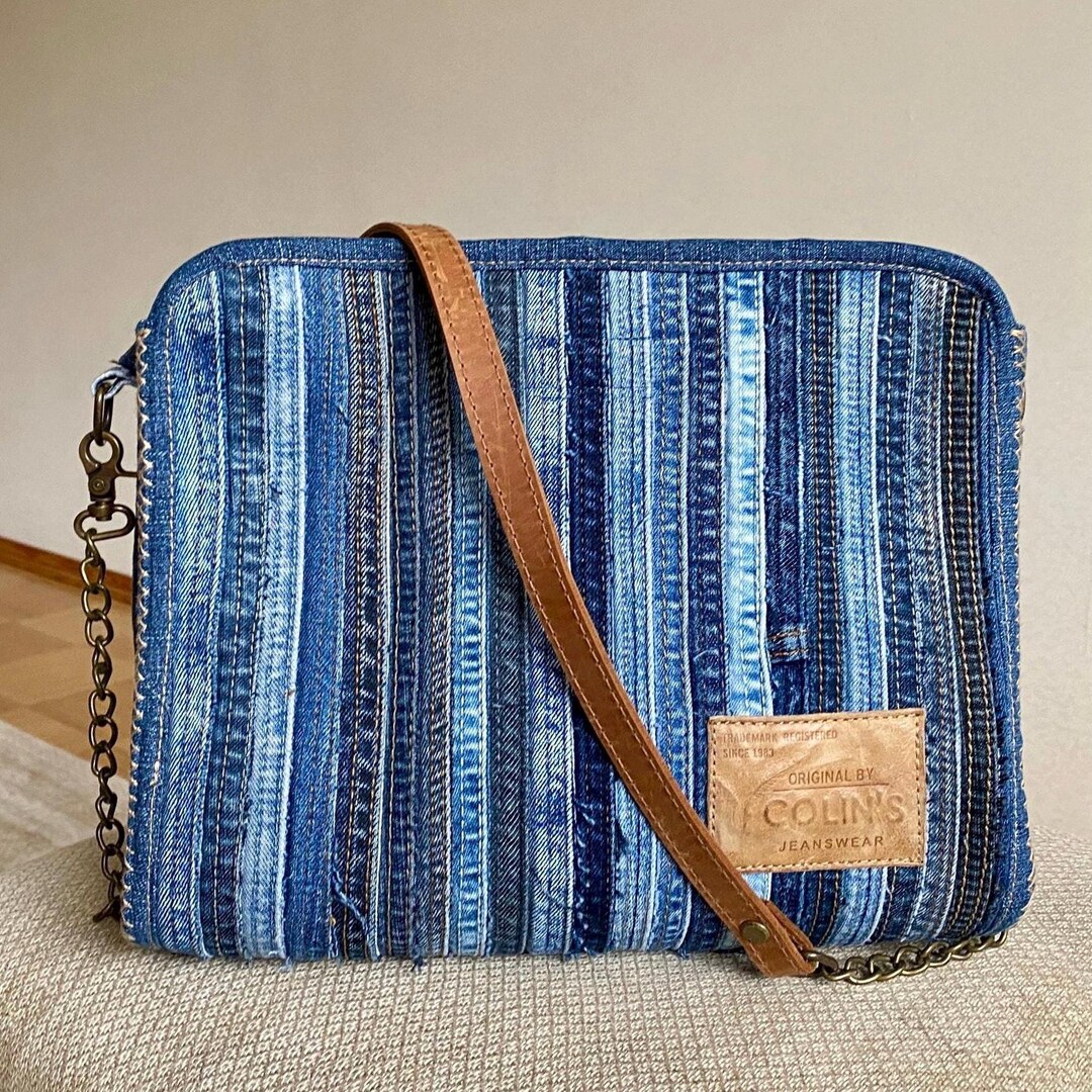 Vintage Chain Strap Handbag Made With Joint Jeans Cuts - Etsy