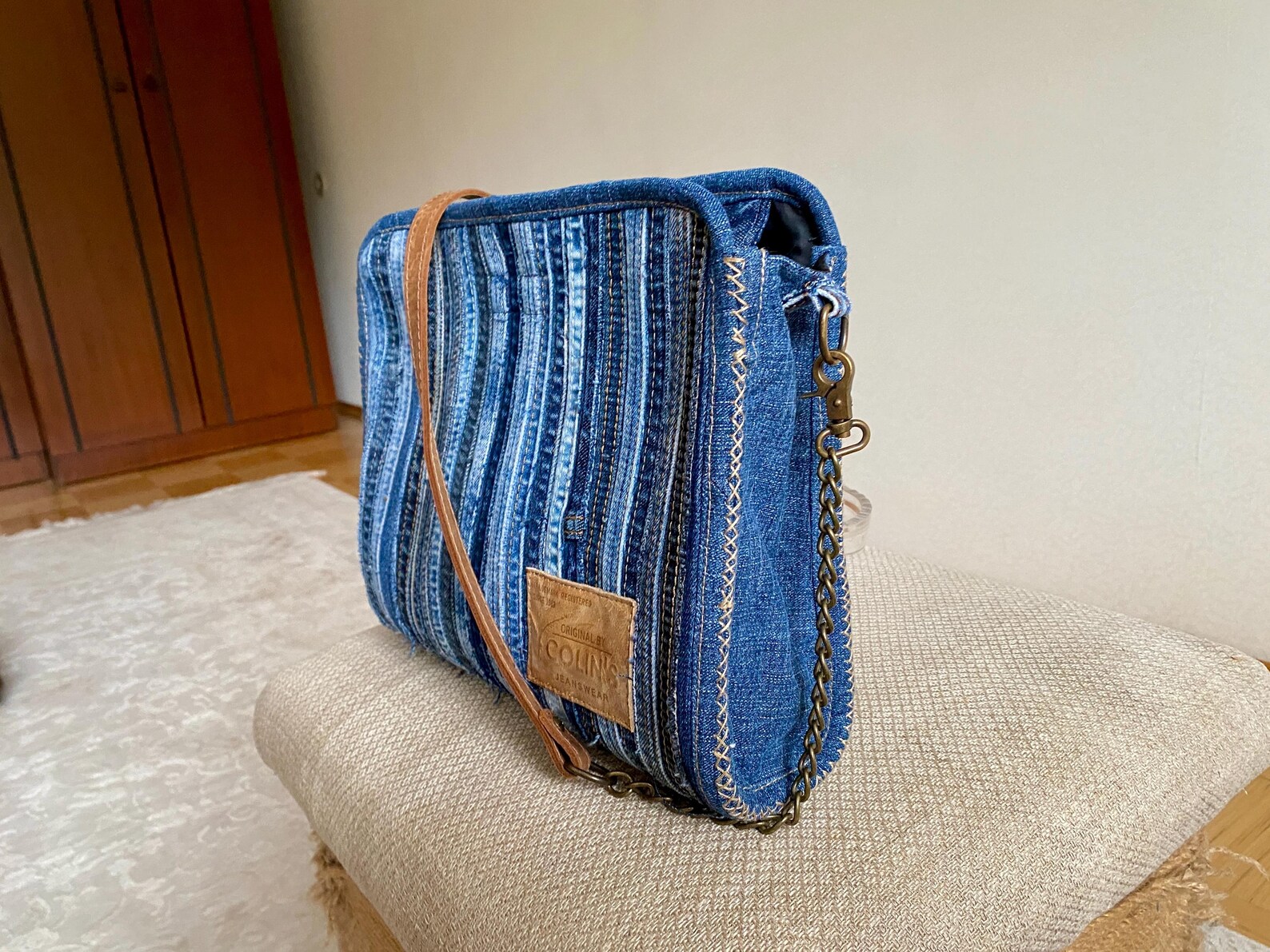 Vintage Chain Strap Handbag Made With Joint Jeans Cuts - Etsy