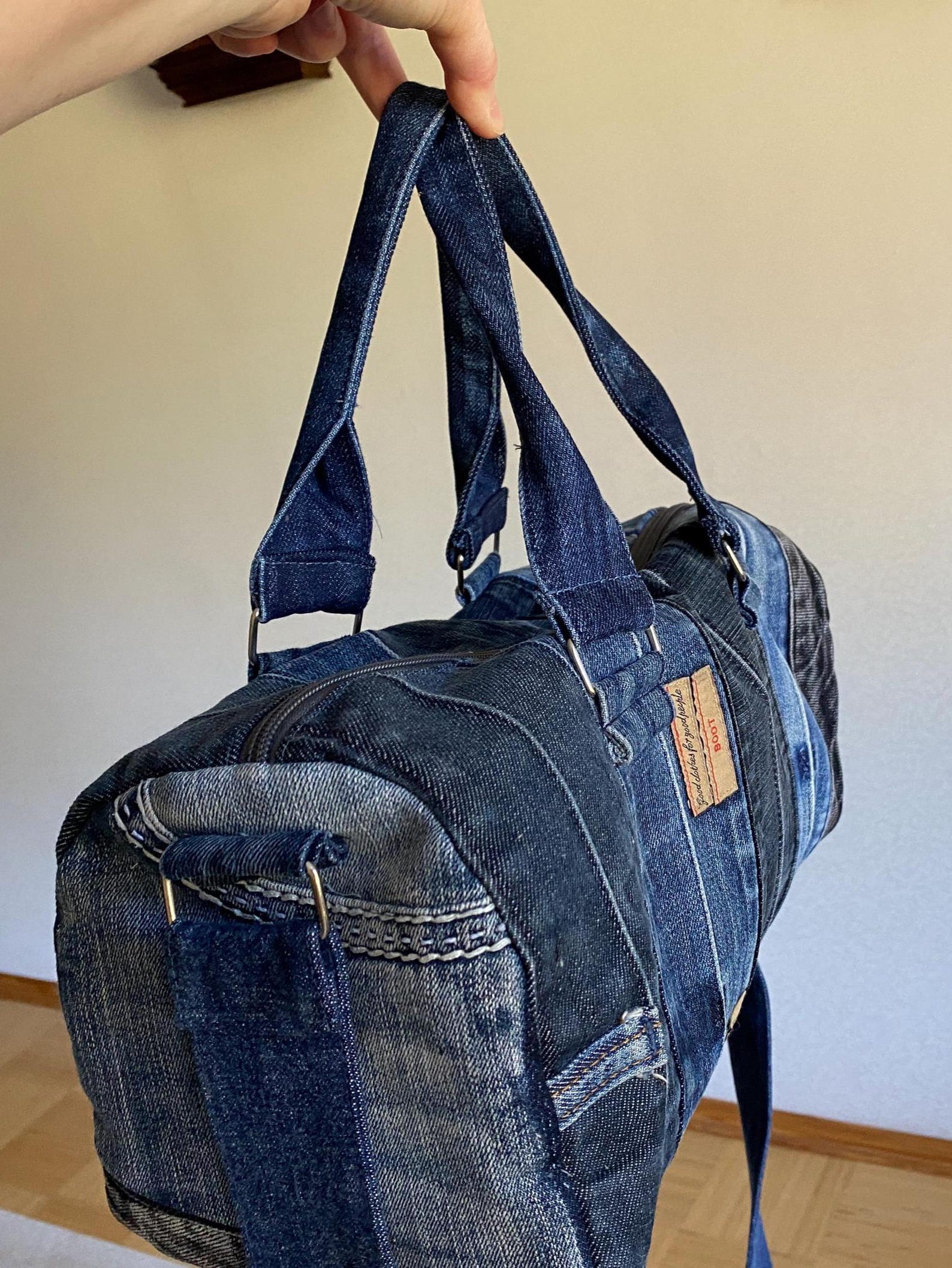Handmade Upcycled Patchwork Denim Barrel Bag With Adjustable Strap - Etsy
