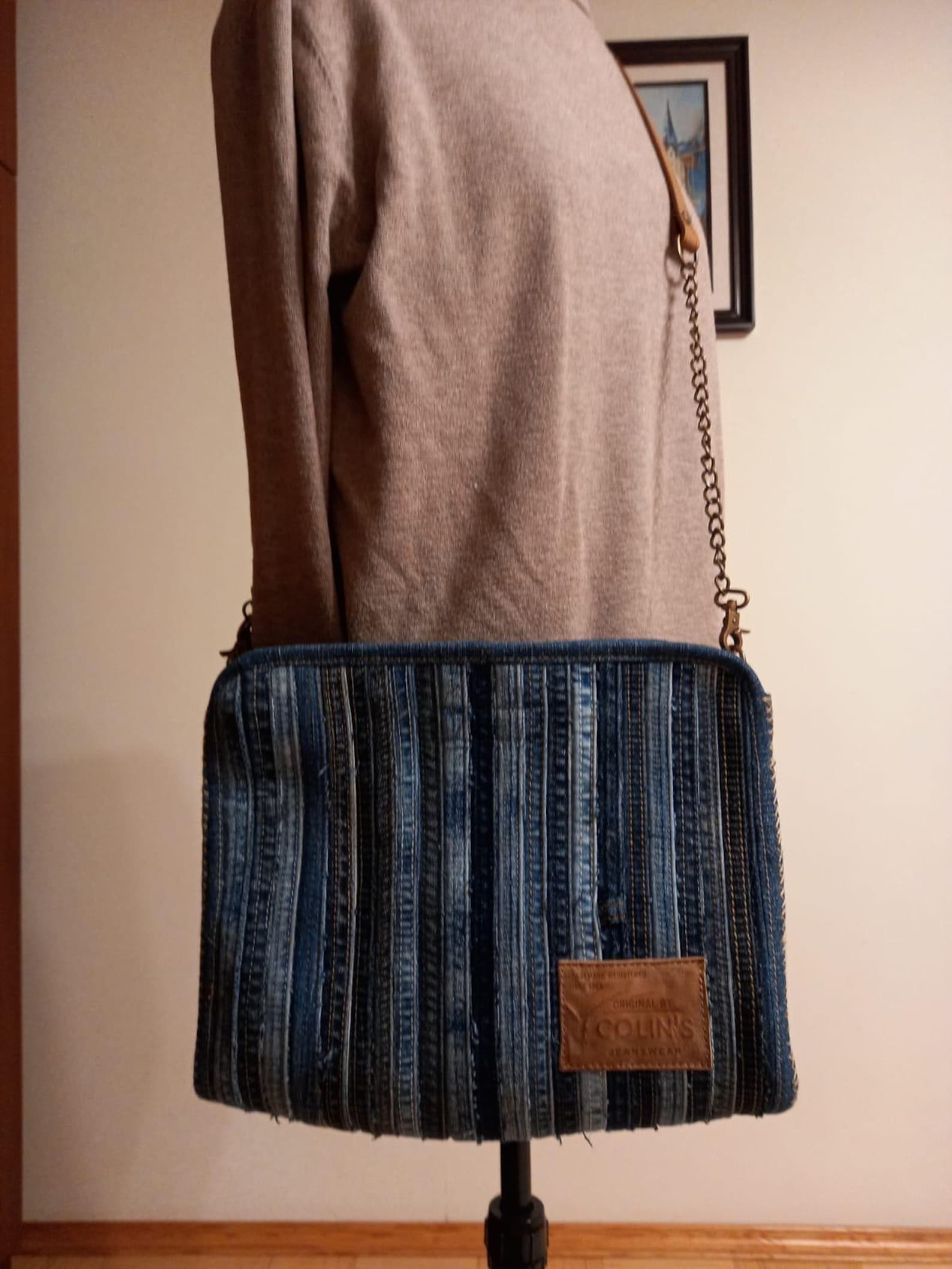 Vintage Chain Strap Handbag Made With Joint Jeans Cuts - Etsy