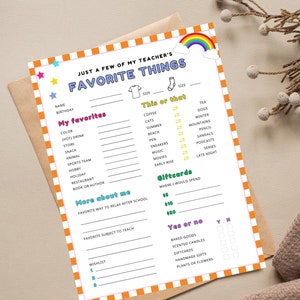 All About My Teacher Survey, Teacher Favorite Things Questionnaire ...