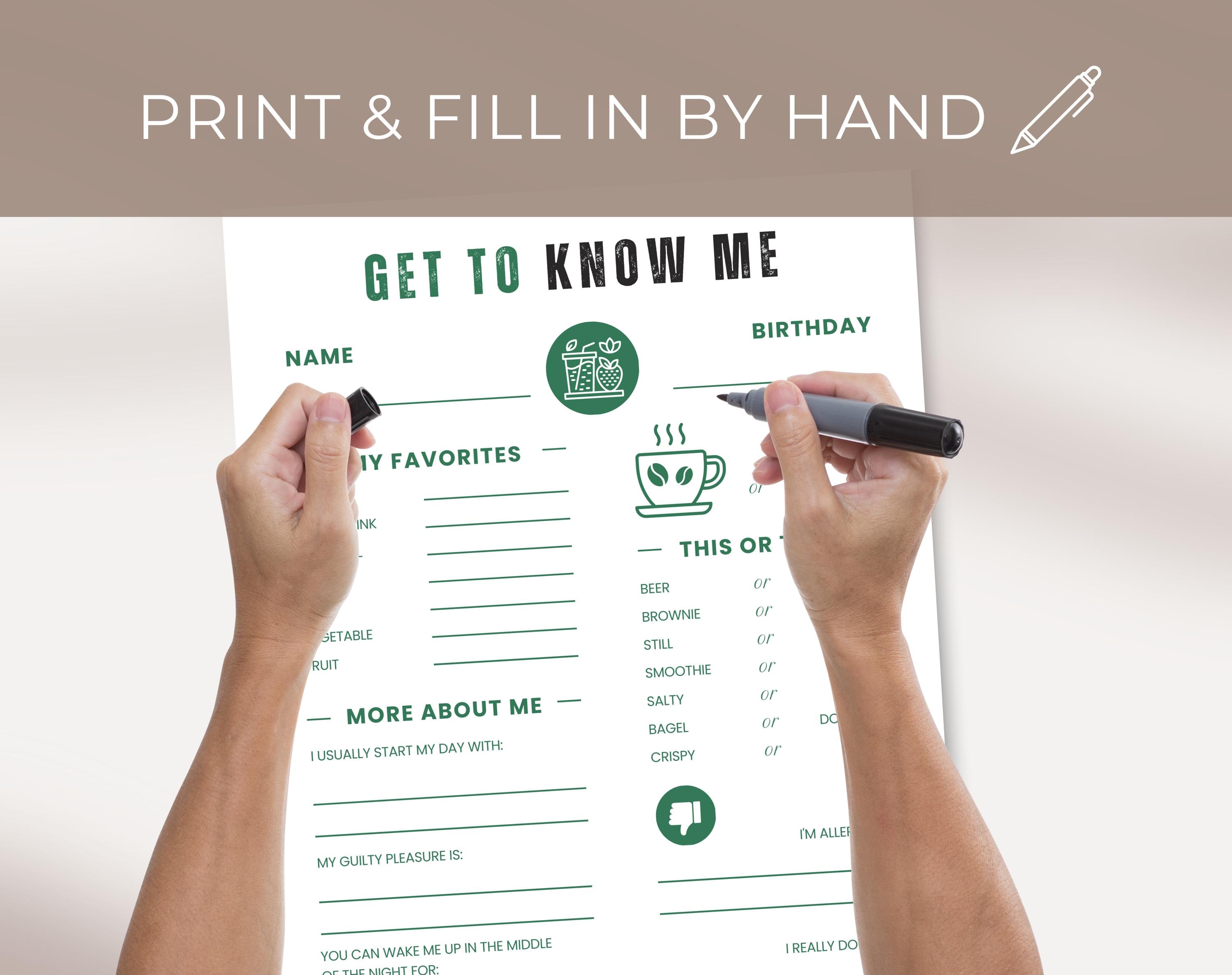 Food-themed Getting to Know You Questionnaire Printable, Favorite ...