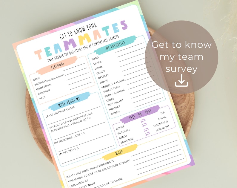 Getting to Know My Team Survey Printable, Get to Know Me Questionnaire ...