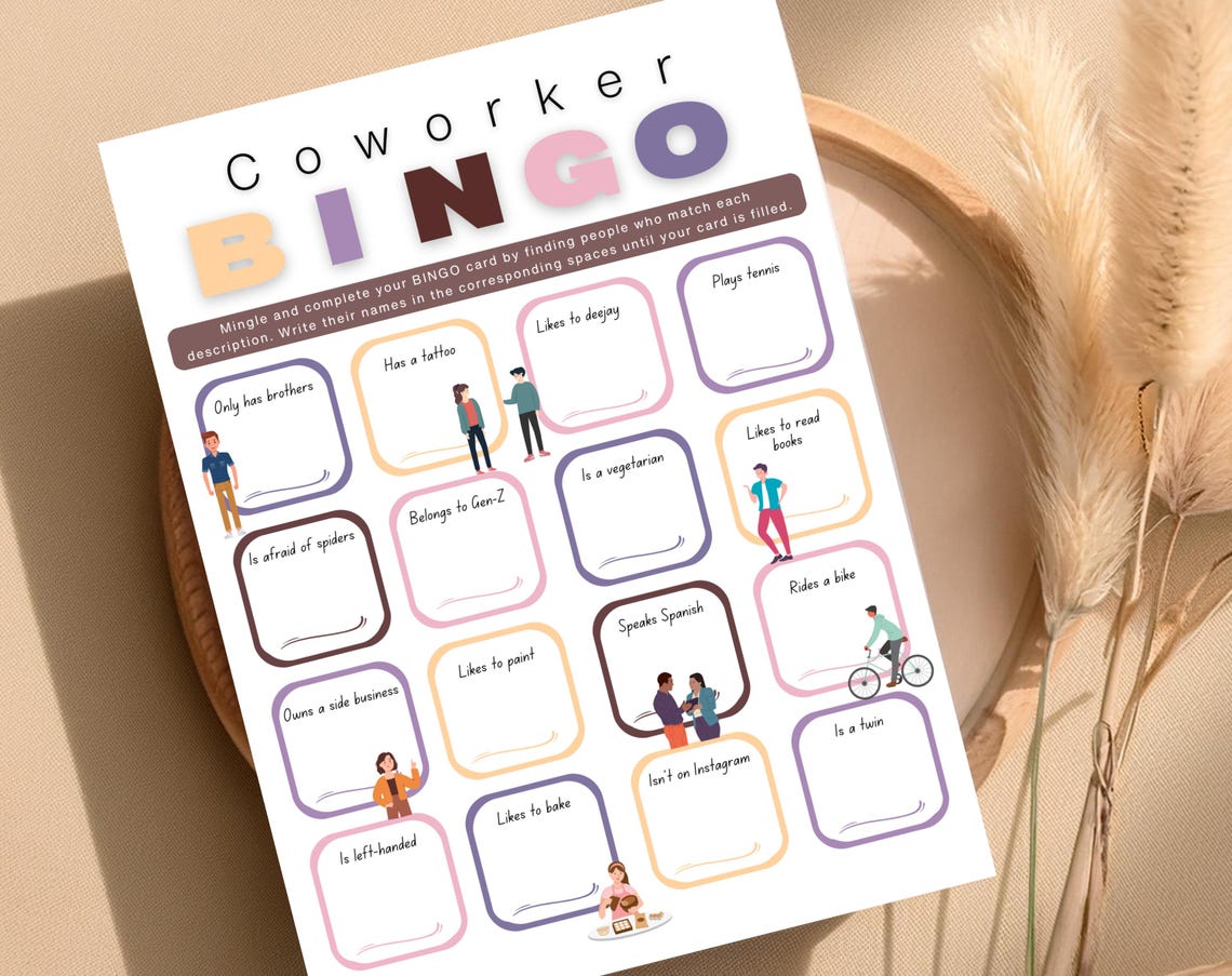 Office Bingo Game, Team Building Games, Coworker Bingo, Mix and Mingle ...