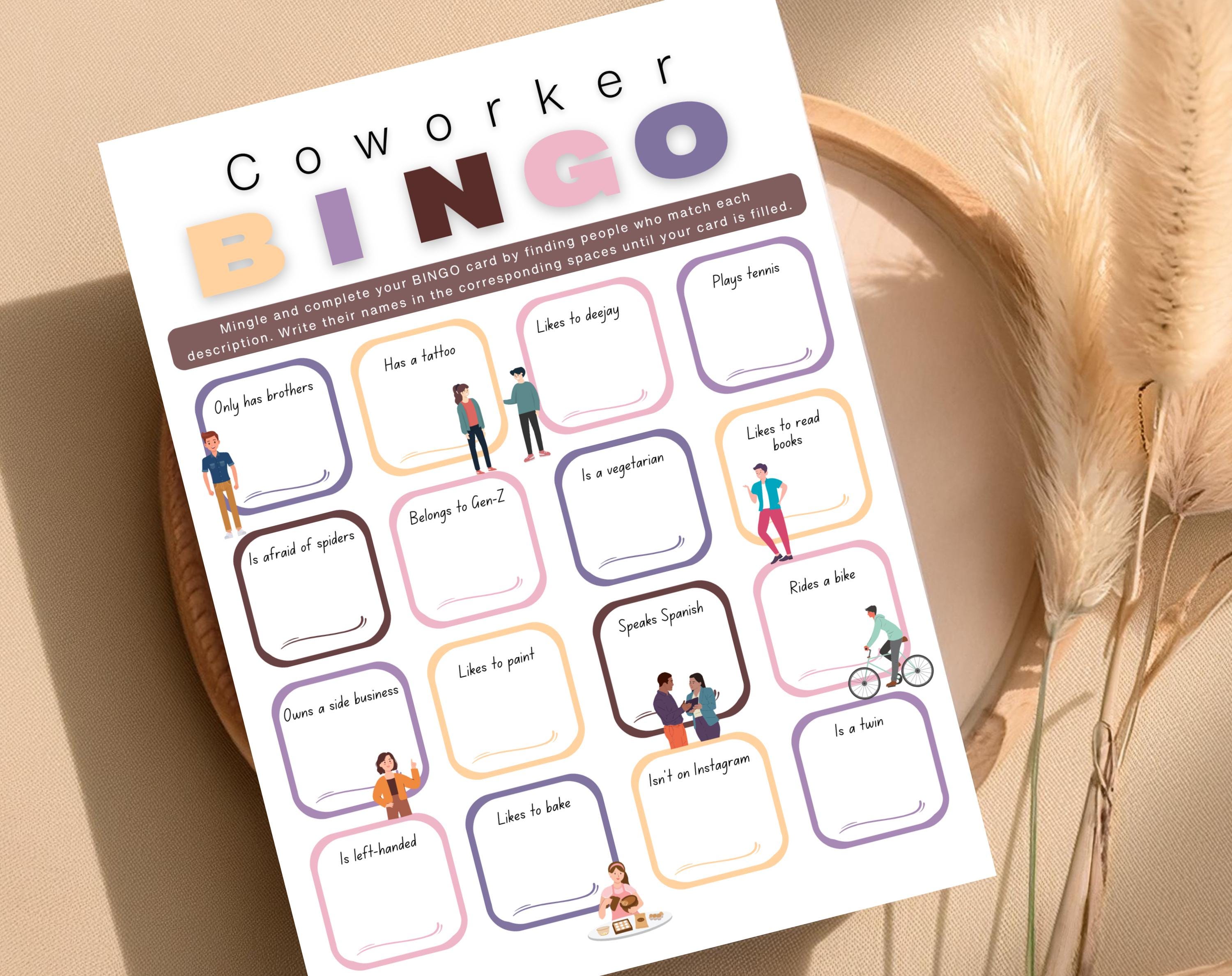 Office Bingo Game, Team Building Games, Coworker Bingo, Mix and Mingle ...