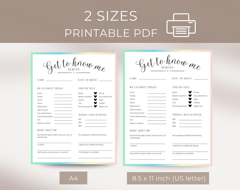 Getting to Know You Questionnaire Printable, Get to Know Me Survey ...