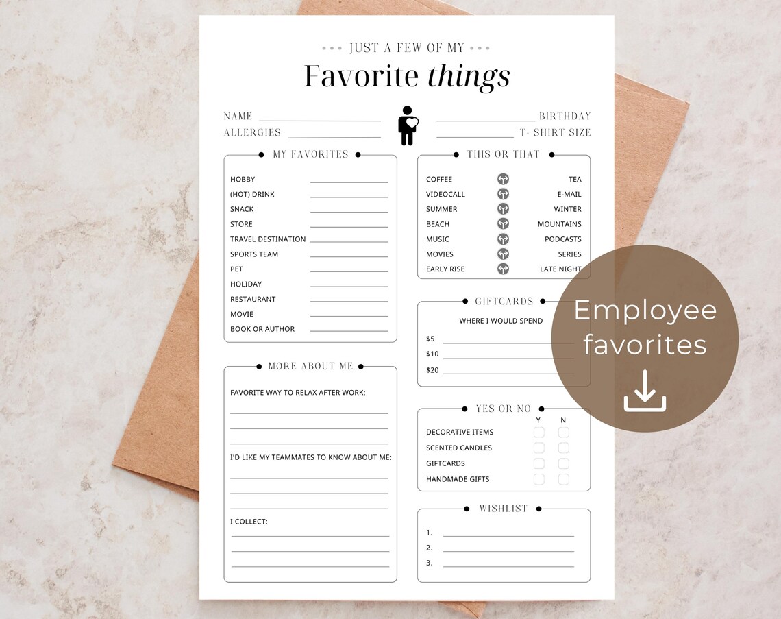 Employee Favorites List, Get to Know My Employees Printable, Team ...