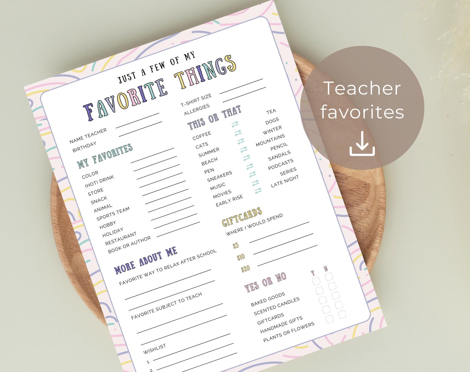 All About My Teacher Worksheet, Teacher Favorites Questionnaire ...