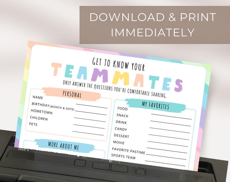 Get to Know My Team Survey Printable, Team Building Get to Know Me ...