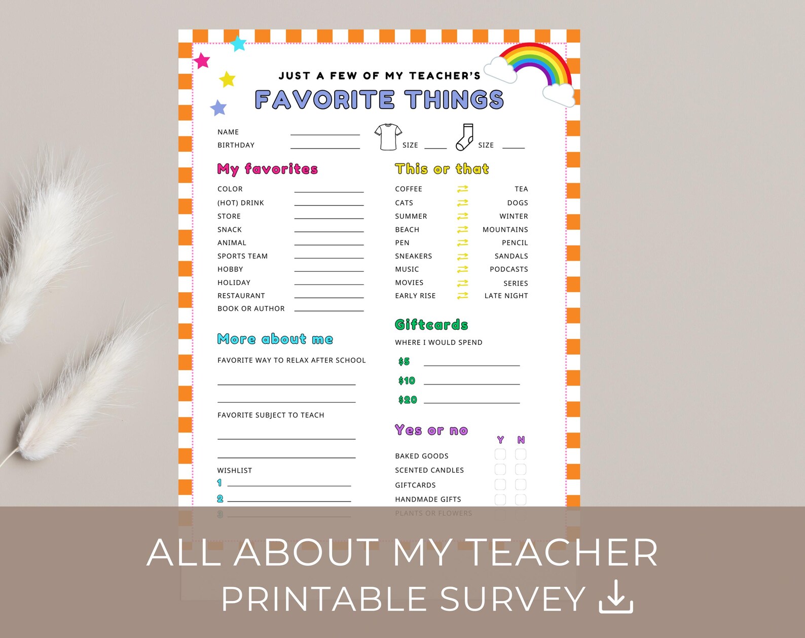 All About My Teacher Survey, Teacher Favorite Things Questionnaire ...