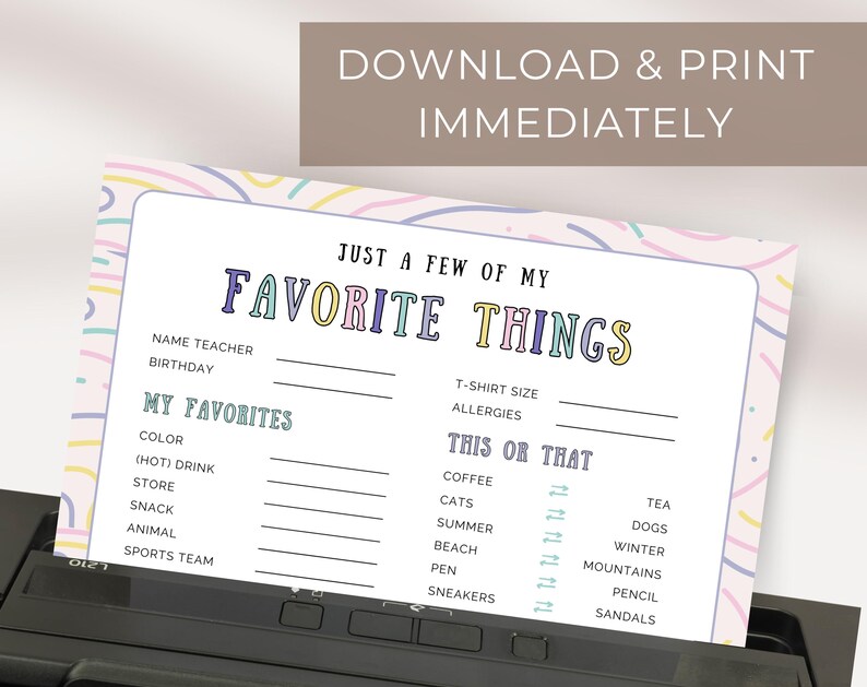 All About My Teacher Worksheet, Teacher Favorites Questionnaire ...