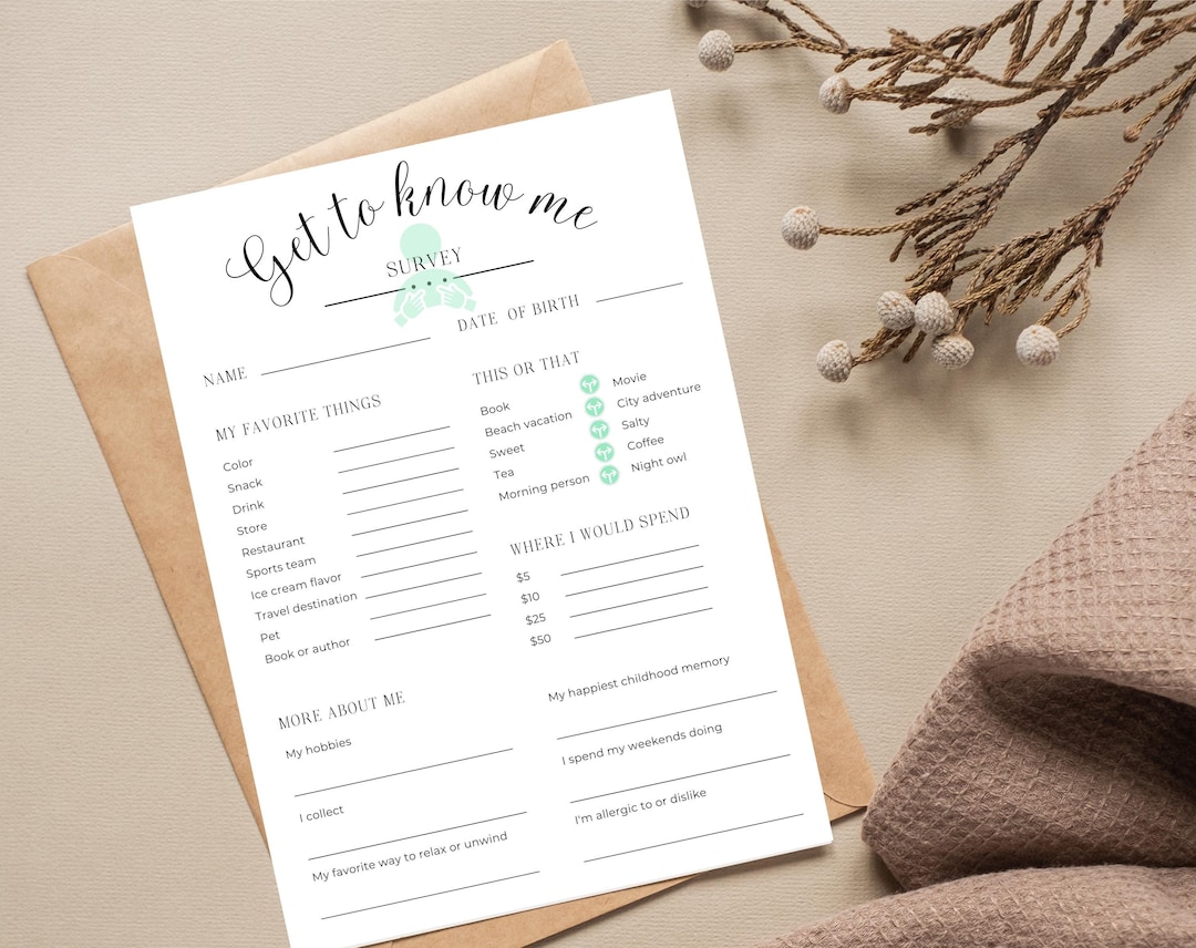 Getting to Know You Questionnaire Printable, Favorite Things Survey, Team Building Get to Know ...