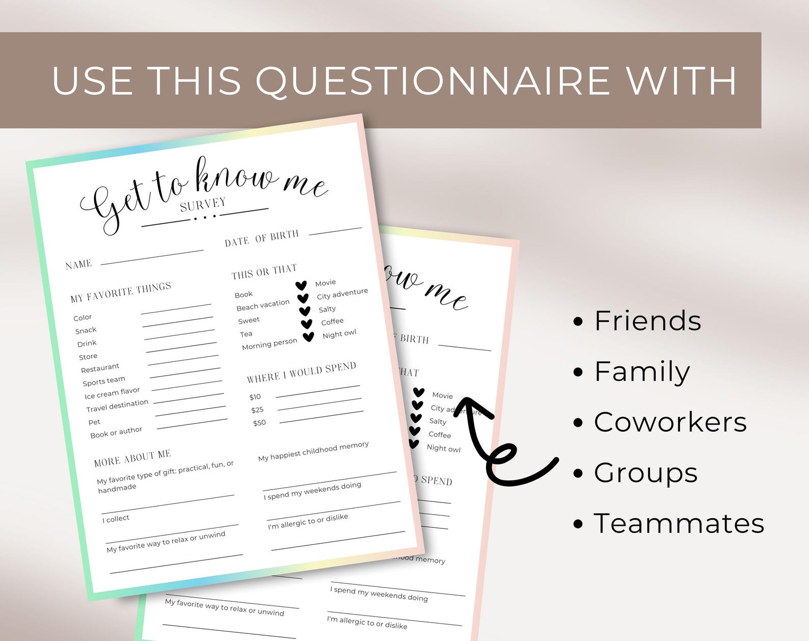 Getting to Know You Questionnaire Printable, Get to Know Me Survey ...