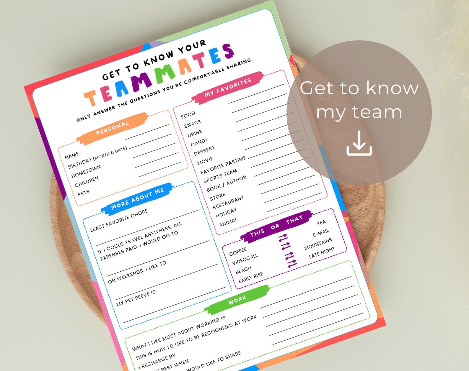 Getting to Know My Team Form Printable, Get to Know Me Questionnaire ...