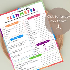 Getting to Know My Team Form Printable, Get to Know Me Questionnaire ...