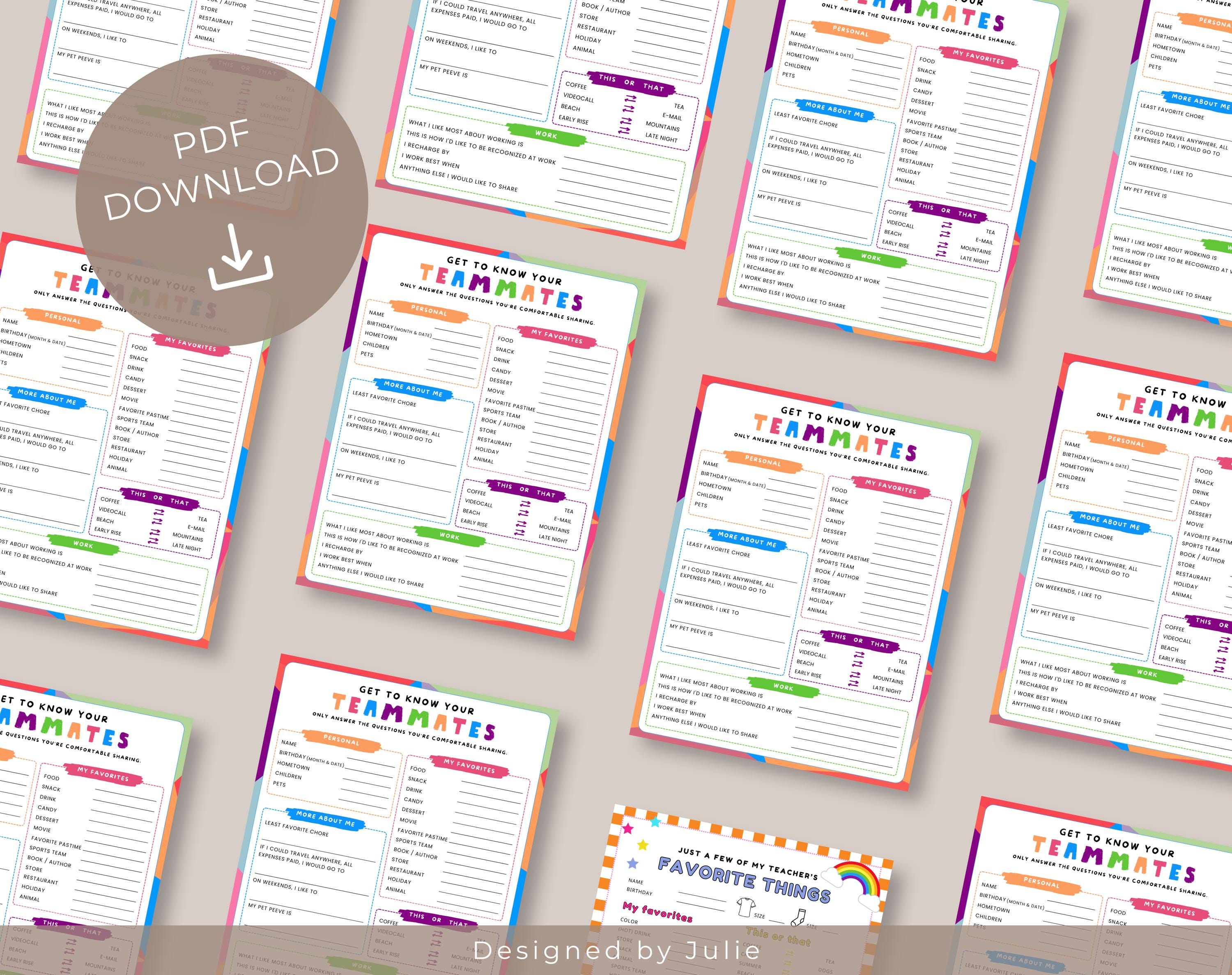 Getting to Know My Team Form Printable, Get to Know Me Questionnaire ...