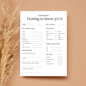 Getting to Know You Questionnaire Printable, Favorite Things ...