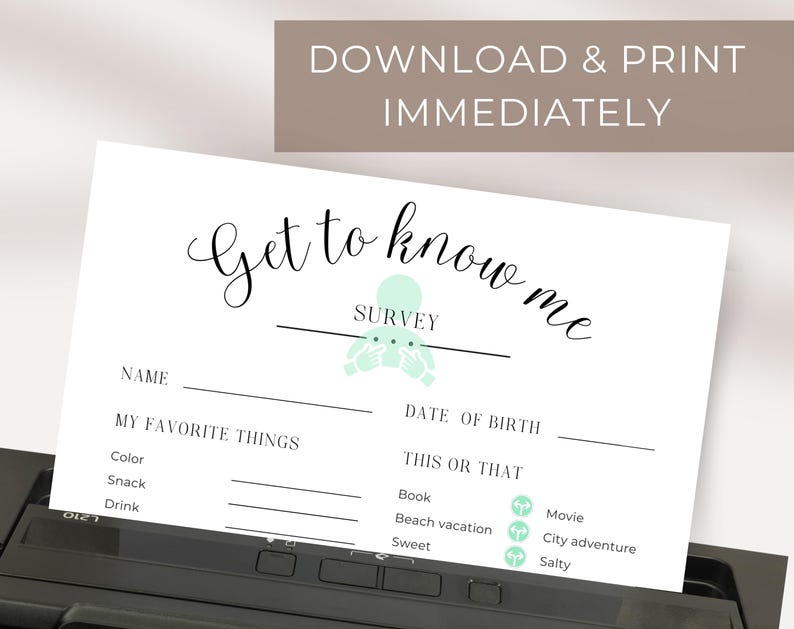 Getting to Know Me Survey Printable, Favorite Things Questionnaire, All ...