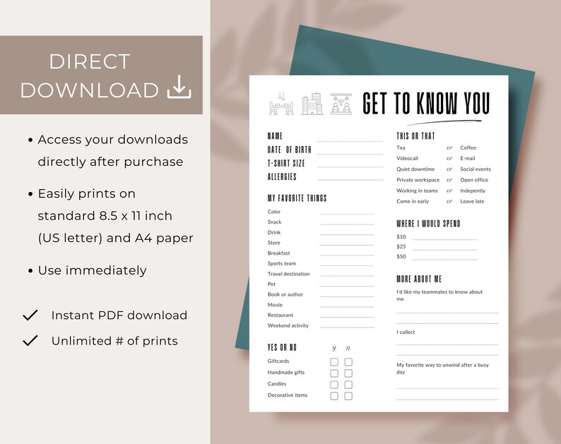 Employee Favorites List Printable, Team Building Get to Know Me ...