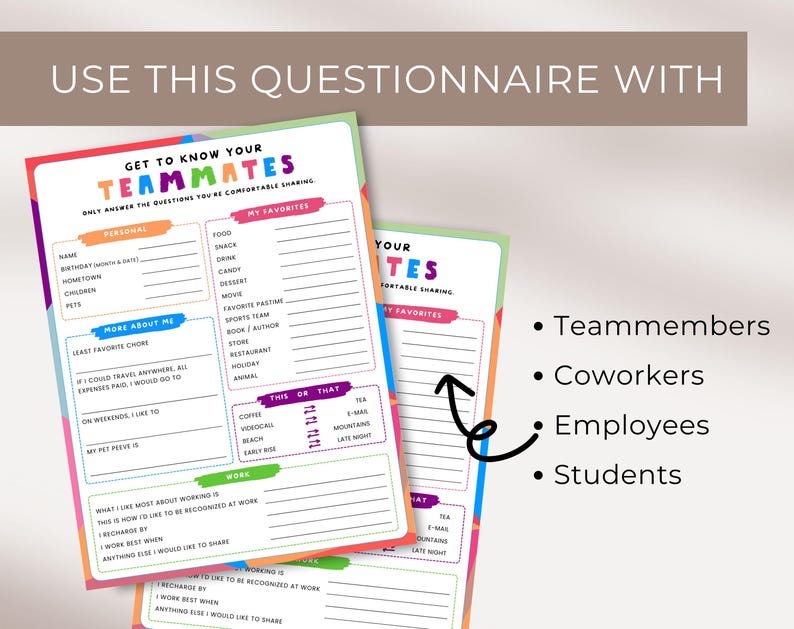 Getting to Know My Team Form Printable, Get to Know Me Questionnaire ...