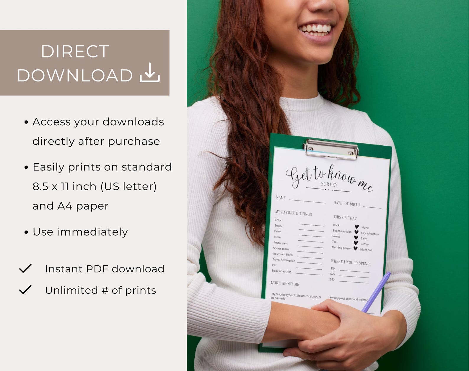 Getting to Know You Questionnaire Printable, Get to Know Me Survey ...