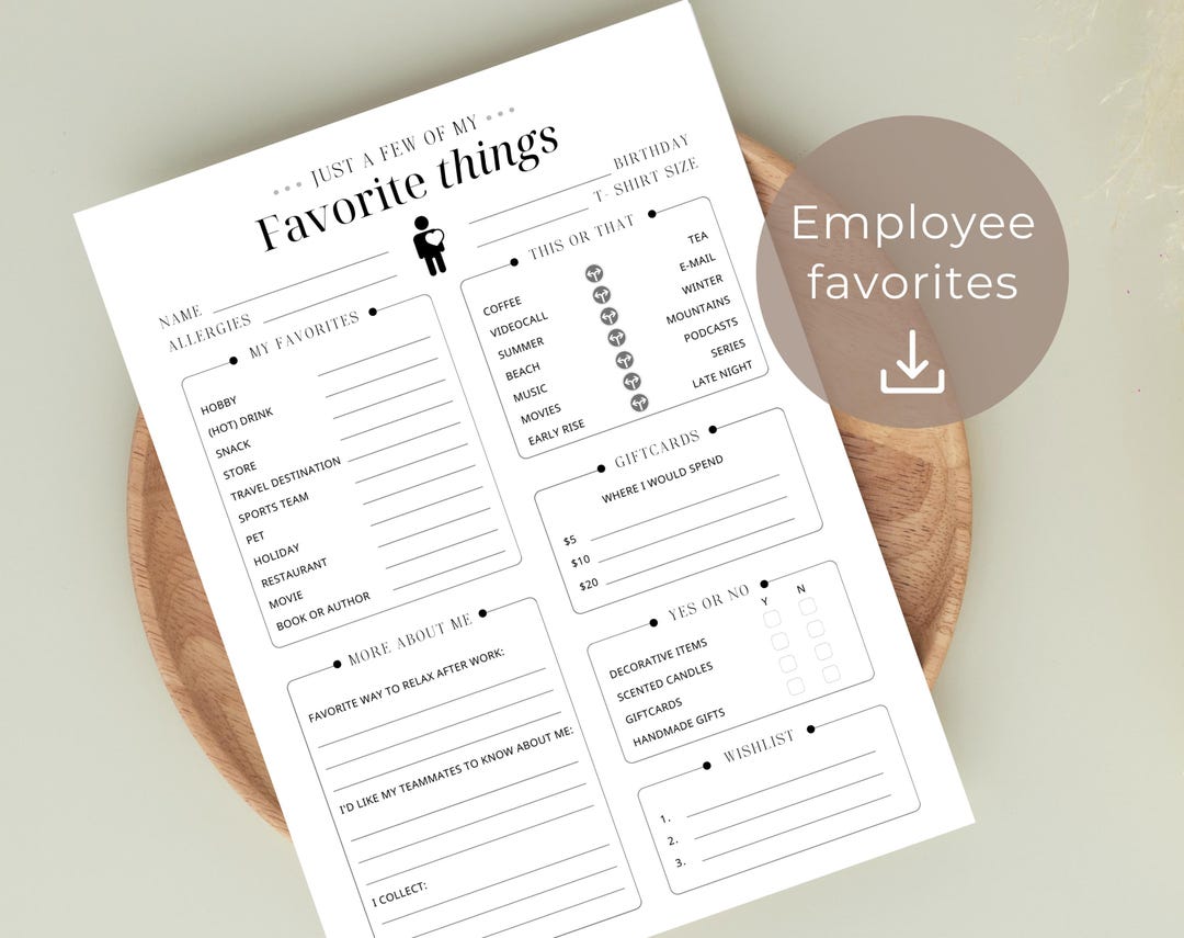Employee Favorites List, Get to Know My Employees Printable, Team ...