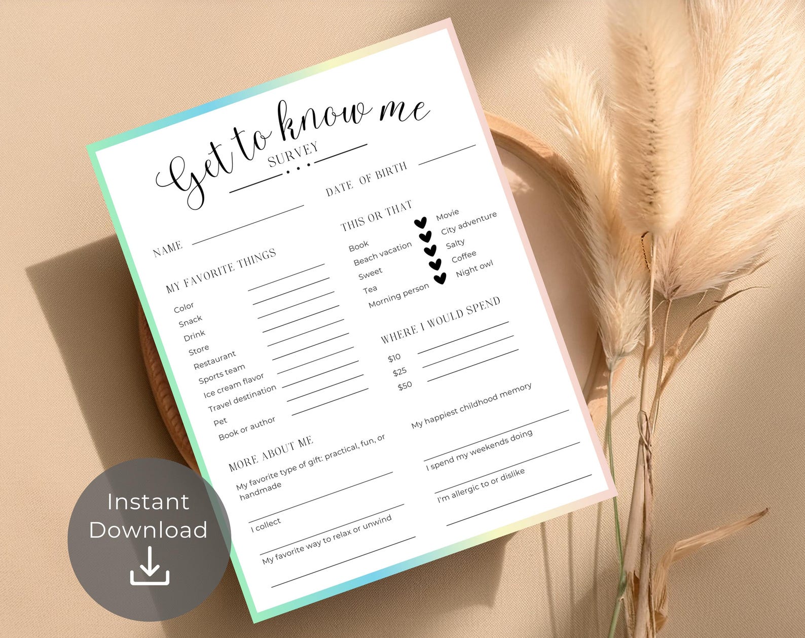 Getting to Know You Questionnaire Printable, Get to Know Me Survey ...