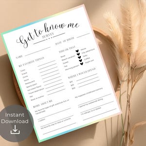 Getting to Know You Questionnaire Printable, Get to Know Me Survey ...