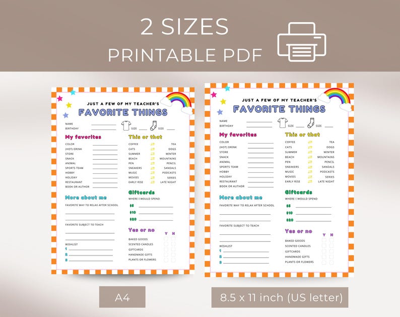 All About My Teacher Survey, Teacher Favorite Things Questionnaire ...