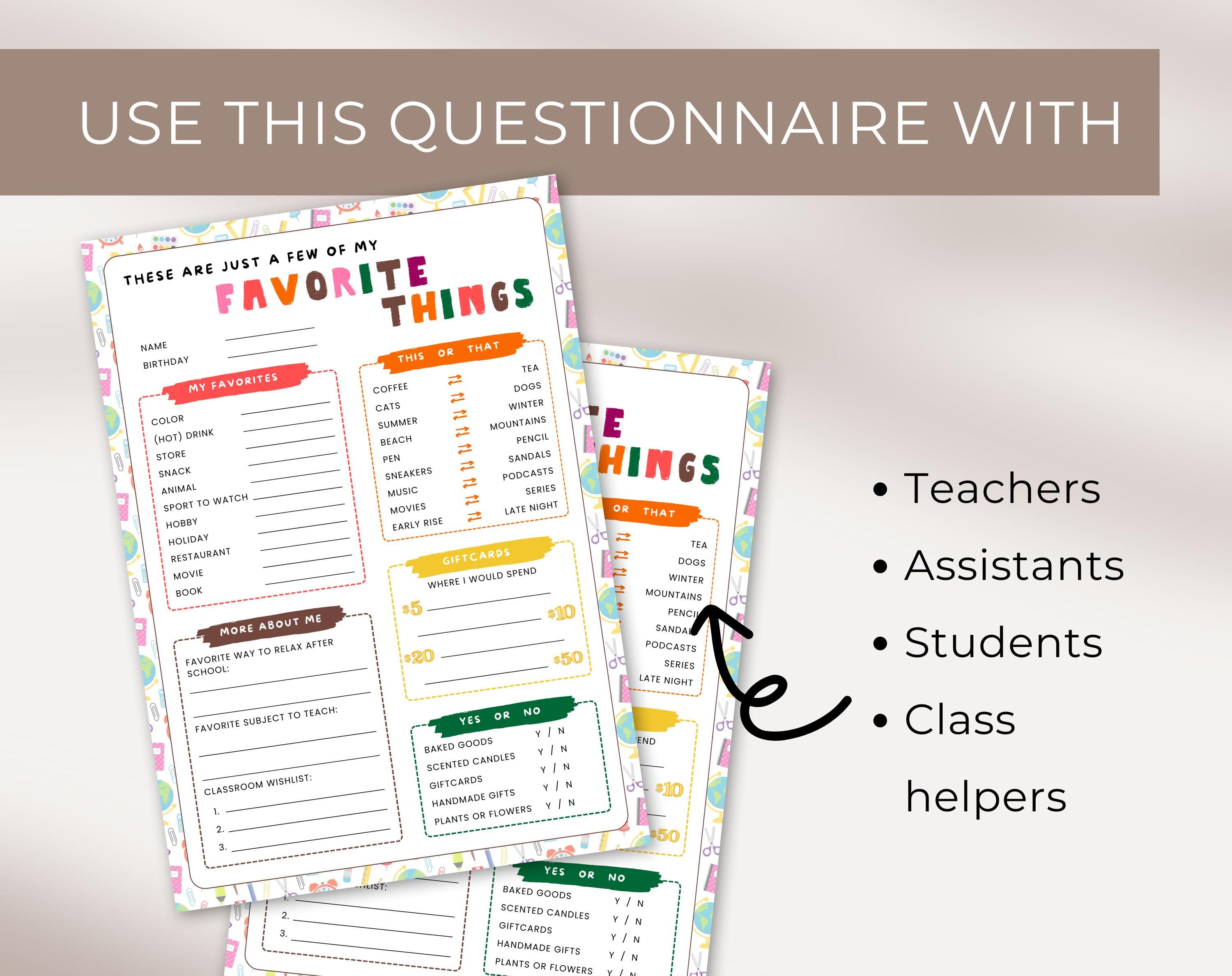 All About My Teacher Printable, Teacher Favorites List, Get to Know My ...