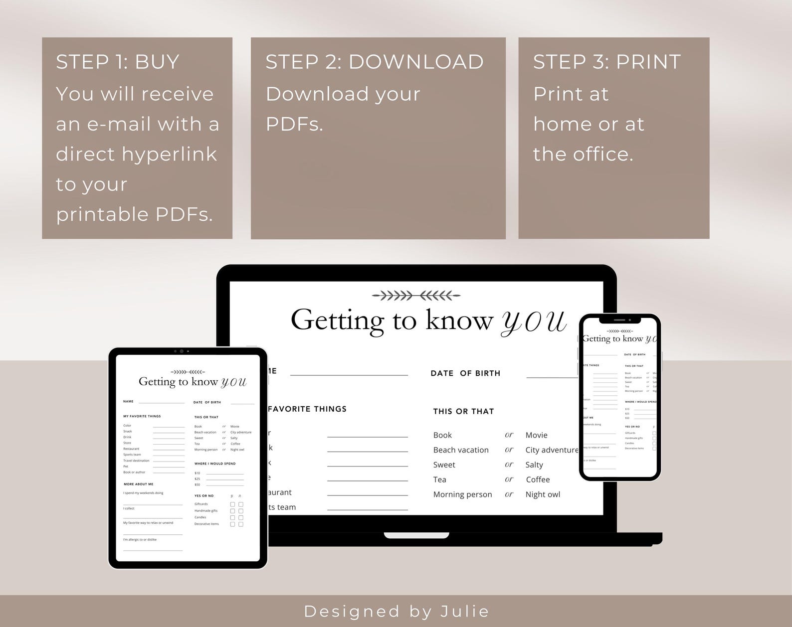 Getting to Know You Questionnaire Printable, Favorite Things ...