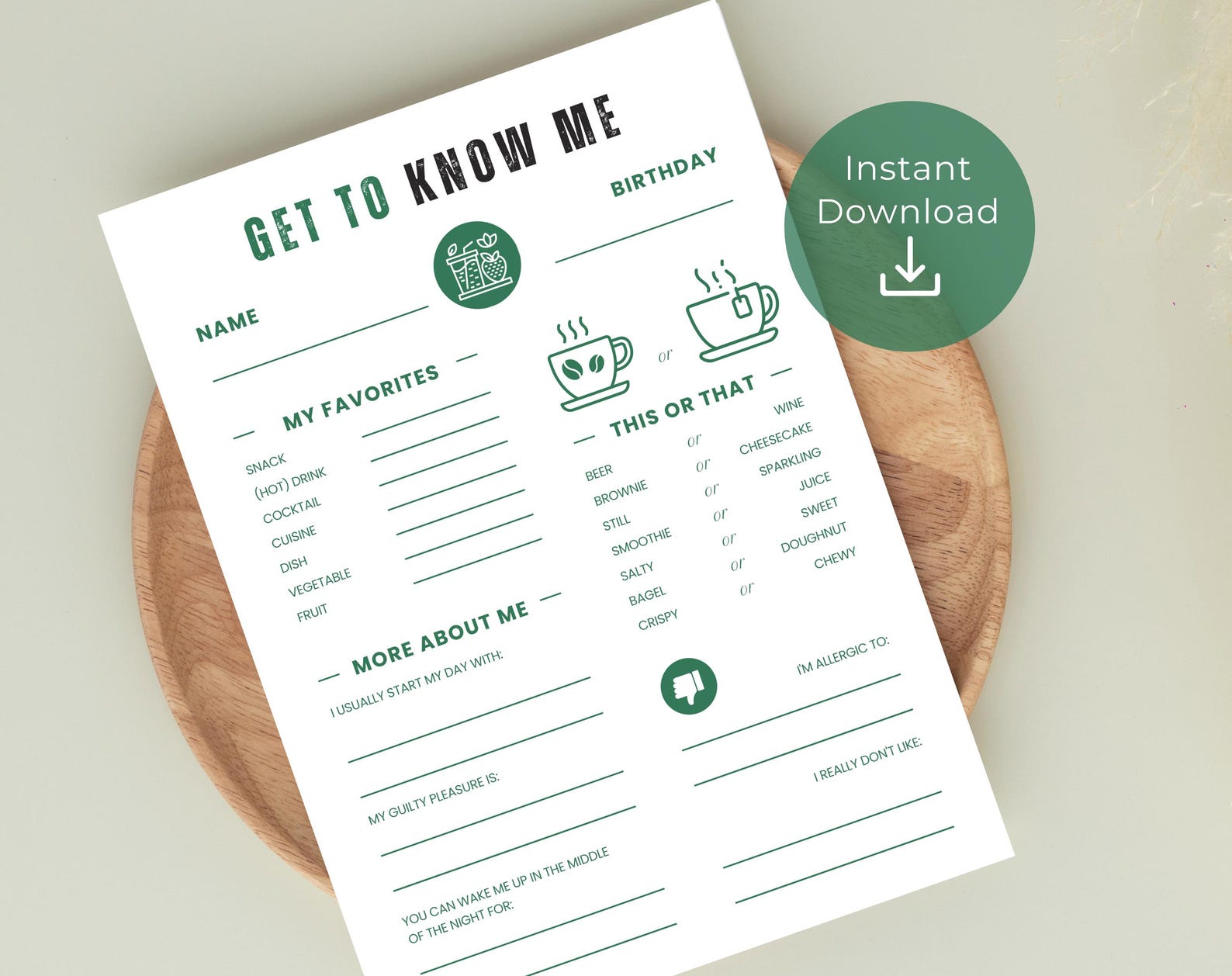 Food-themed Getting to Know You Questionnaire Printable, Favorite ...