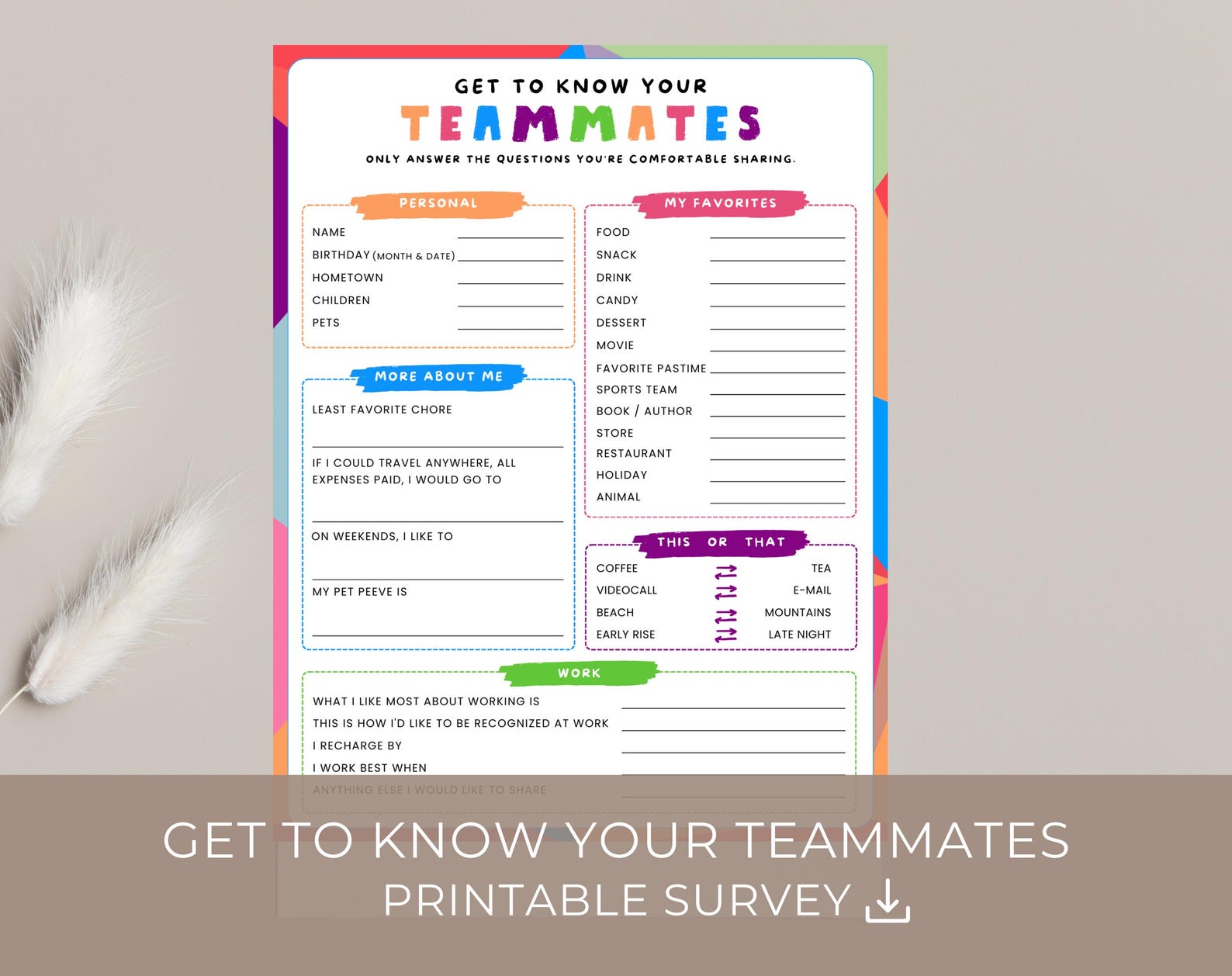 Getting to Know My Team Form Printable, Get to Know Me Questionnaire ...